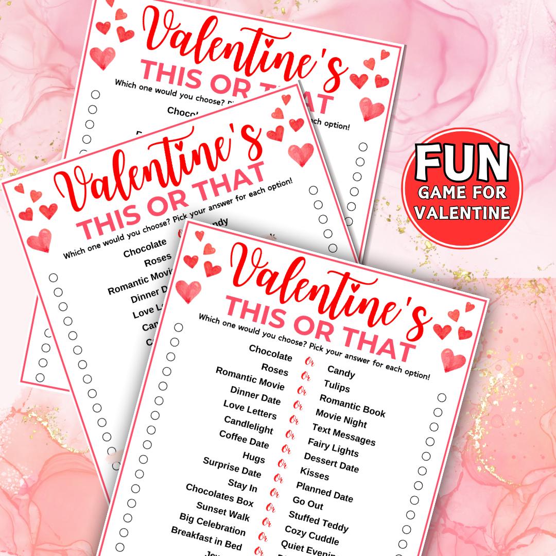 Printable Valentine's Day This or That Game, Would You Rather Questions ...