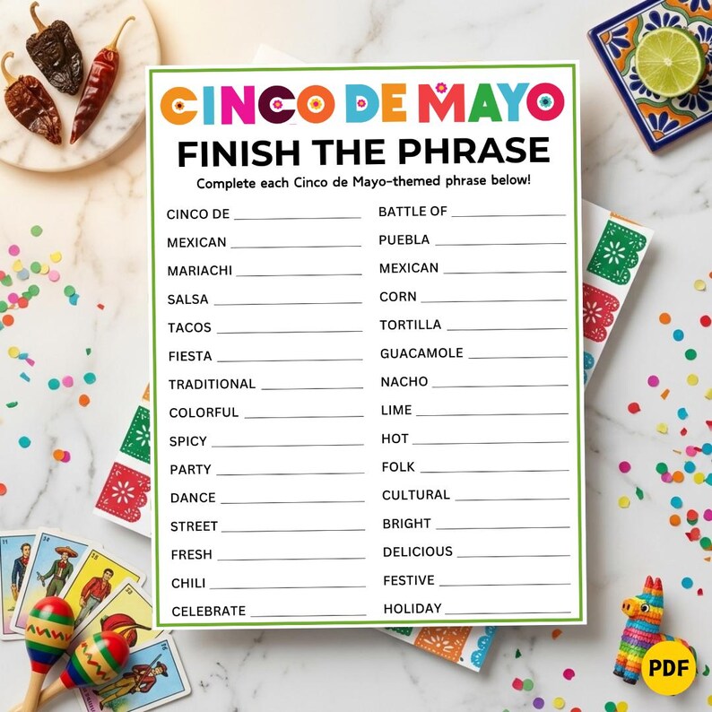 Cinco De Mayo Phrase Game, Finish the Phrase, Family Game, Printable ...