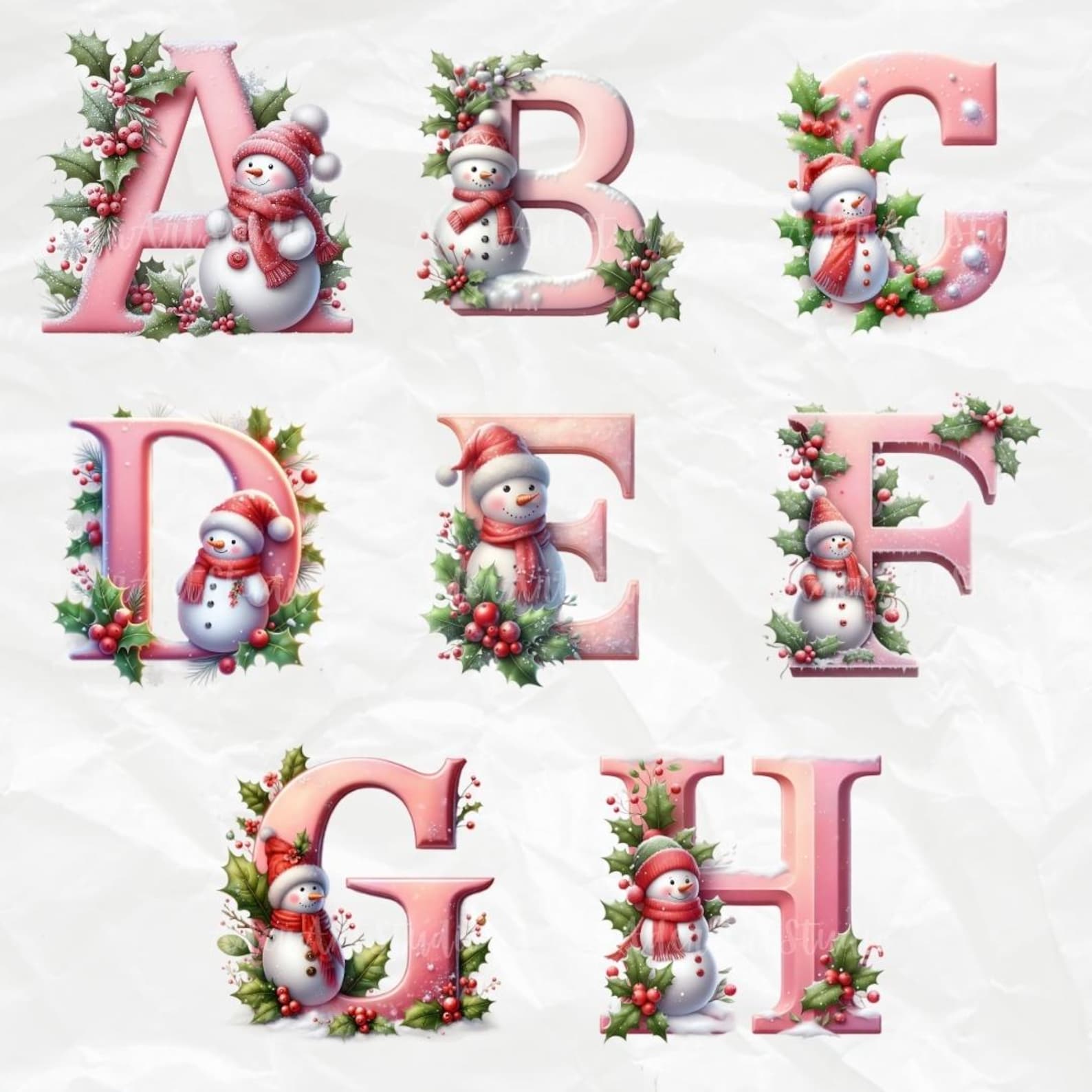Girly Pink Christmas Snowman Alphabet Clipart Bundle, Christmas Letters ...