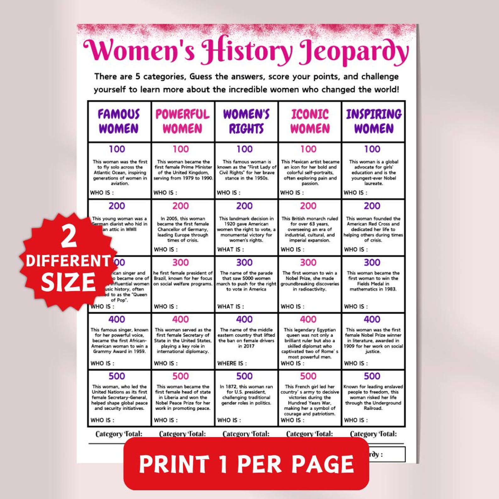 Women's History Jeopardy Game, Women's History Trivia Game, Women's Day ...