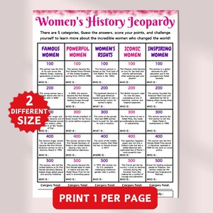 Women's History Jeopardy Game, Women's History Trivia Game, Women's Day ...