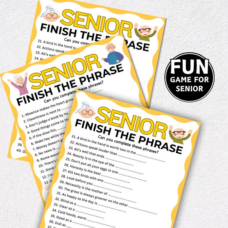 Senior Finish the Phrase Game, Printable Games for Senior Citizens ...
