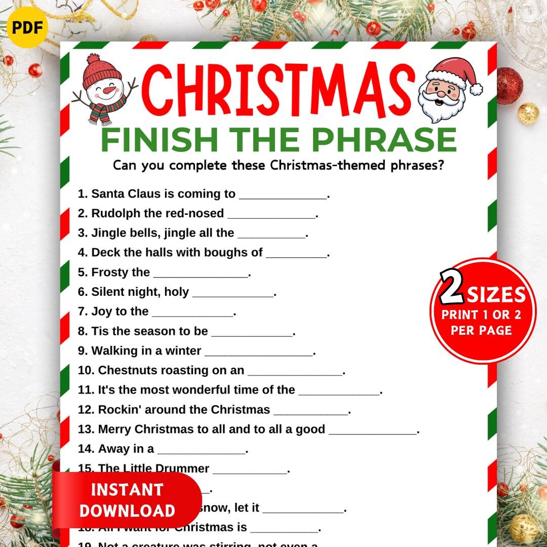 Finish the Christmas Phrase, Christmas Phrase Game, Printable Christmas ...