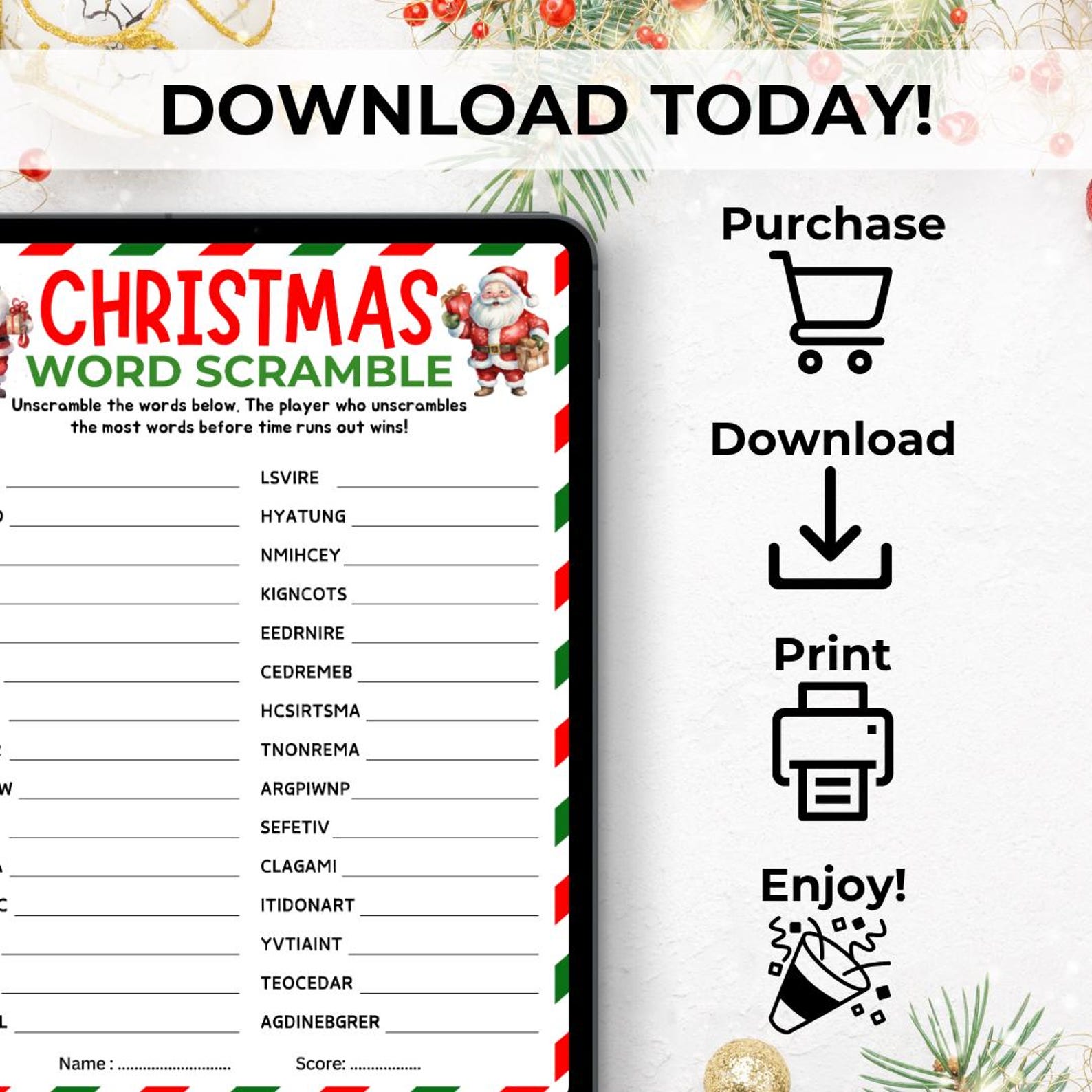 Christmas Word Scramble Game, Printable Christmas Game, Word Unscramble ...