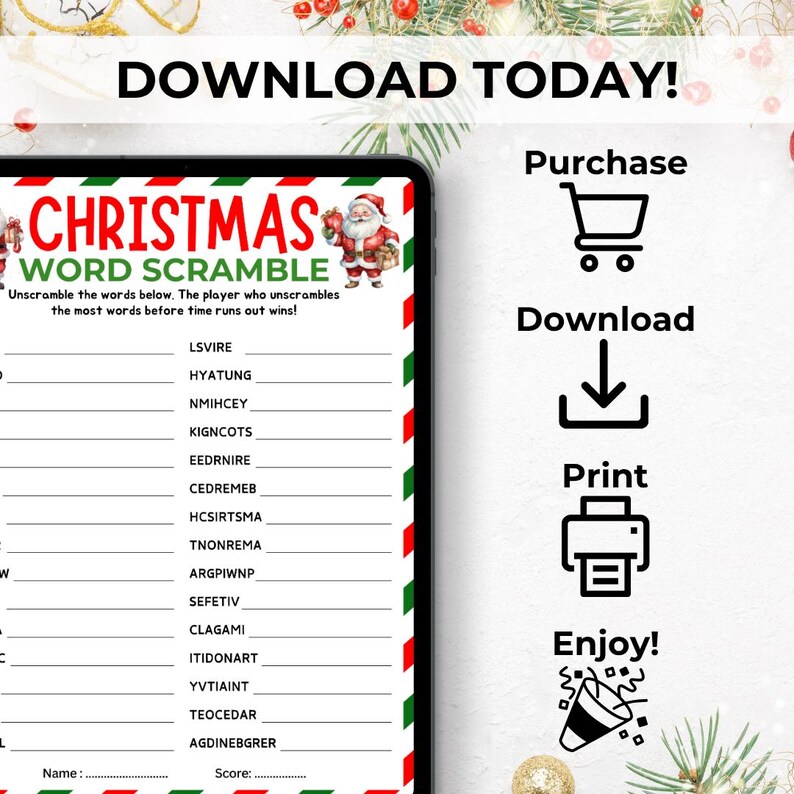 Christmas Word Scramble Game, Printable Christmas Game, Word Unscramble ...