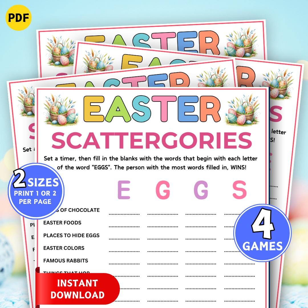 Easter Scattergories Game, Easter Party Game, 4 Scattergories Lists ...