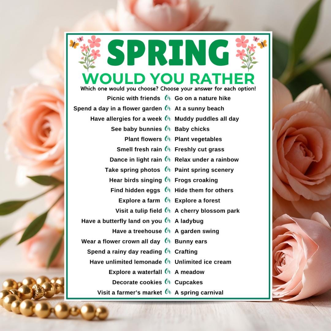 Spring Would You Rather Game, Printable Spring Game for Kids & Adults ...