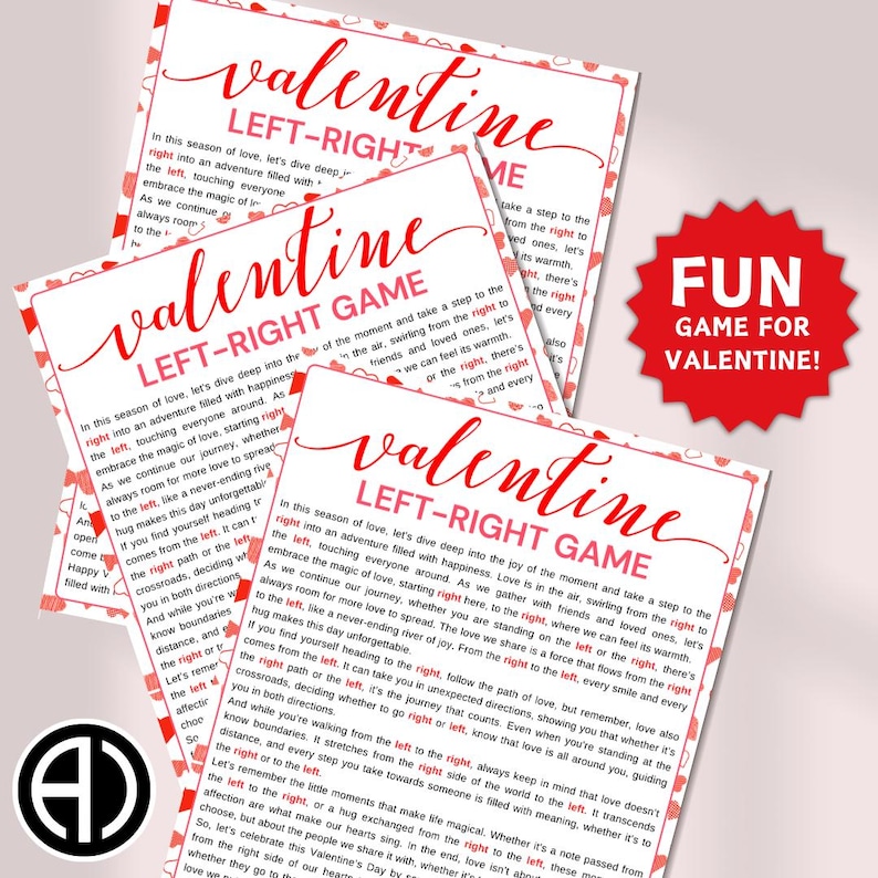 Left Right Valentine's Day Game, Valentine Printable Games for Kids ...