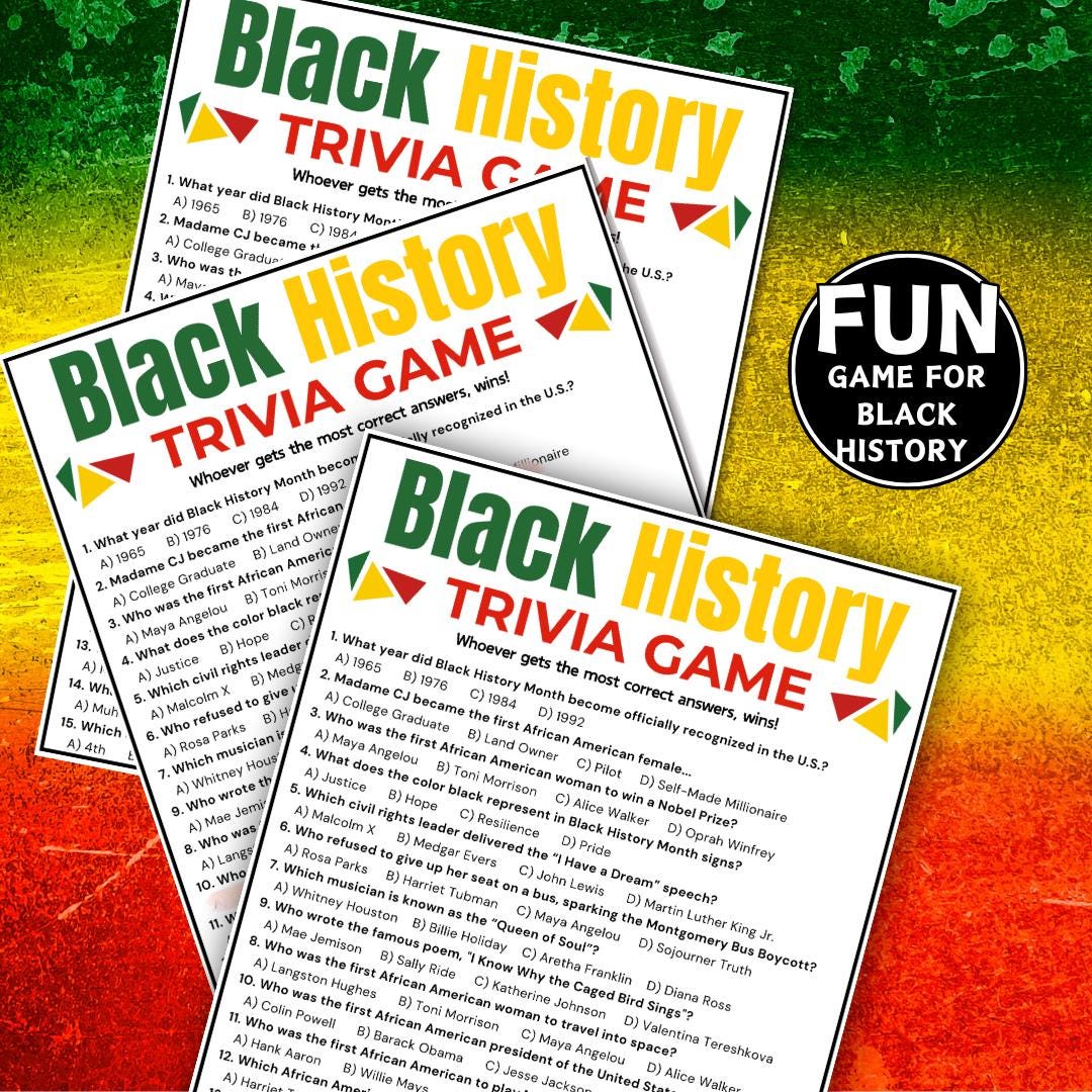 Black History Trivia Game, Printable Black History Games, Black History ...