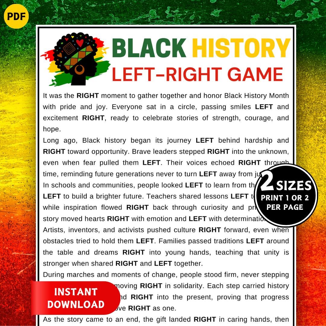 Black History Left Right Game, Pass the Prize Gift Exchange Game ...