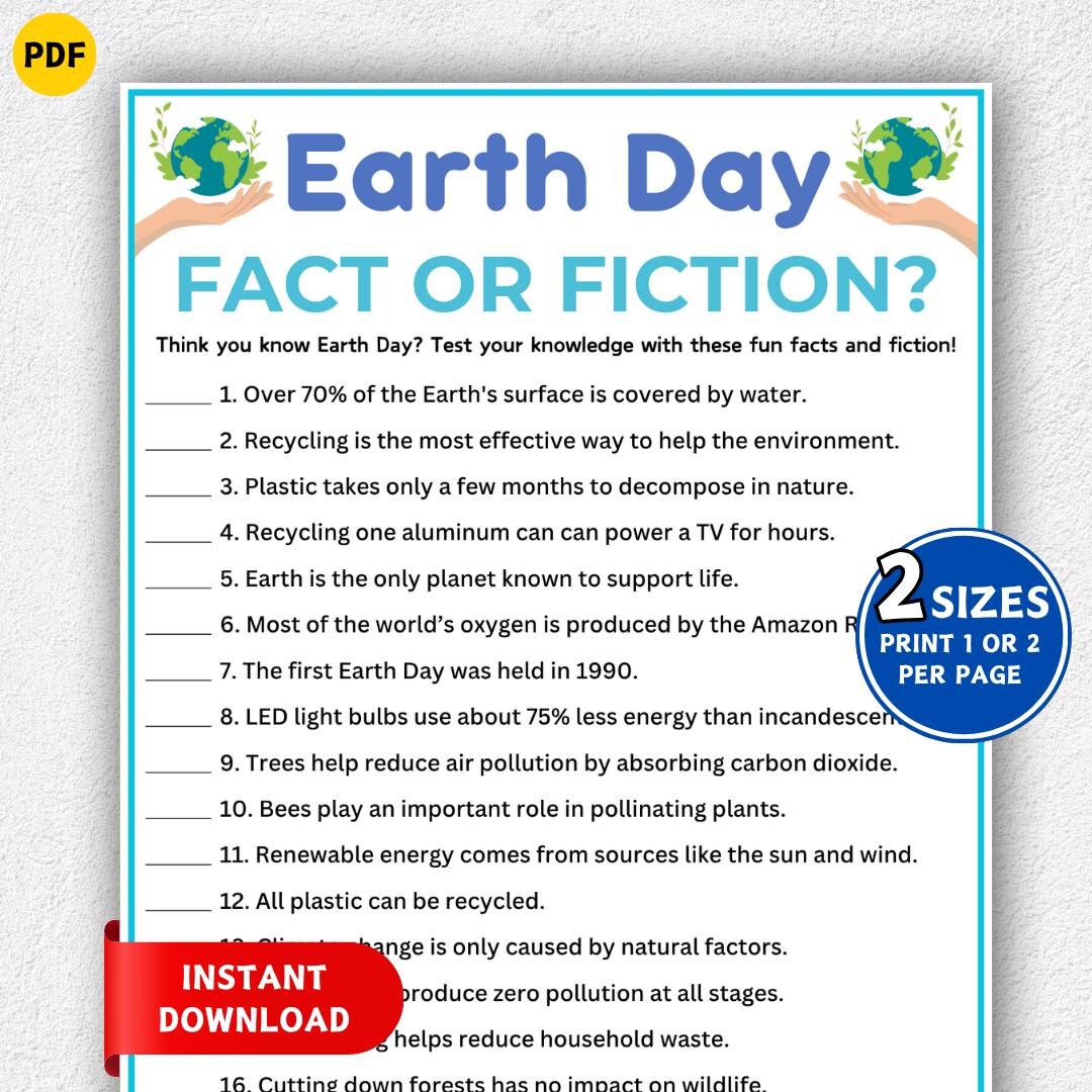 Earth Day Fact or Fiction Game, Printable Earth Day Games, Earth Day ...