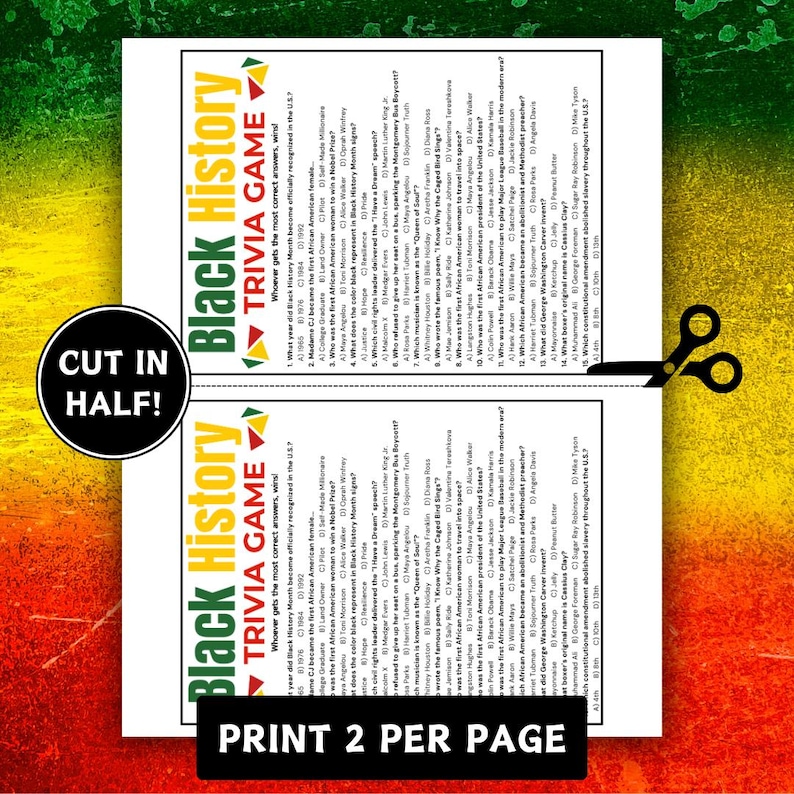 Black History Trivia Game, Printable Black History Games, Black History ...