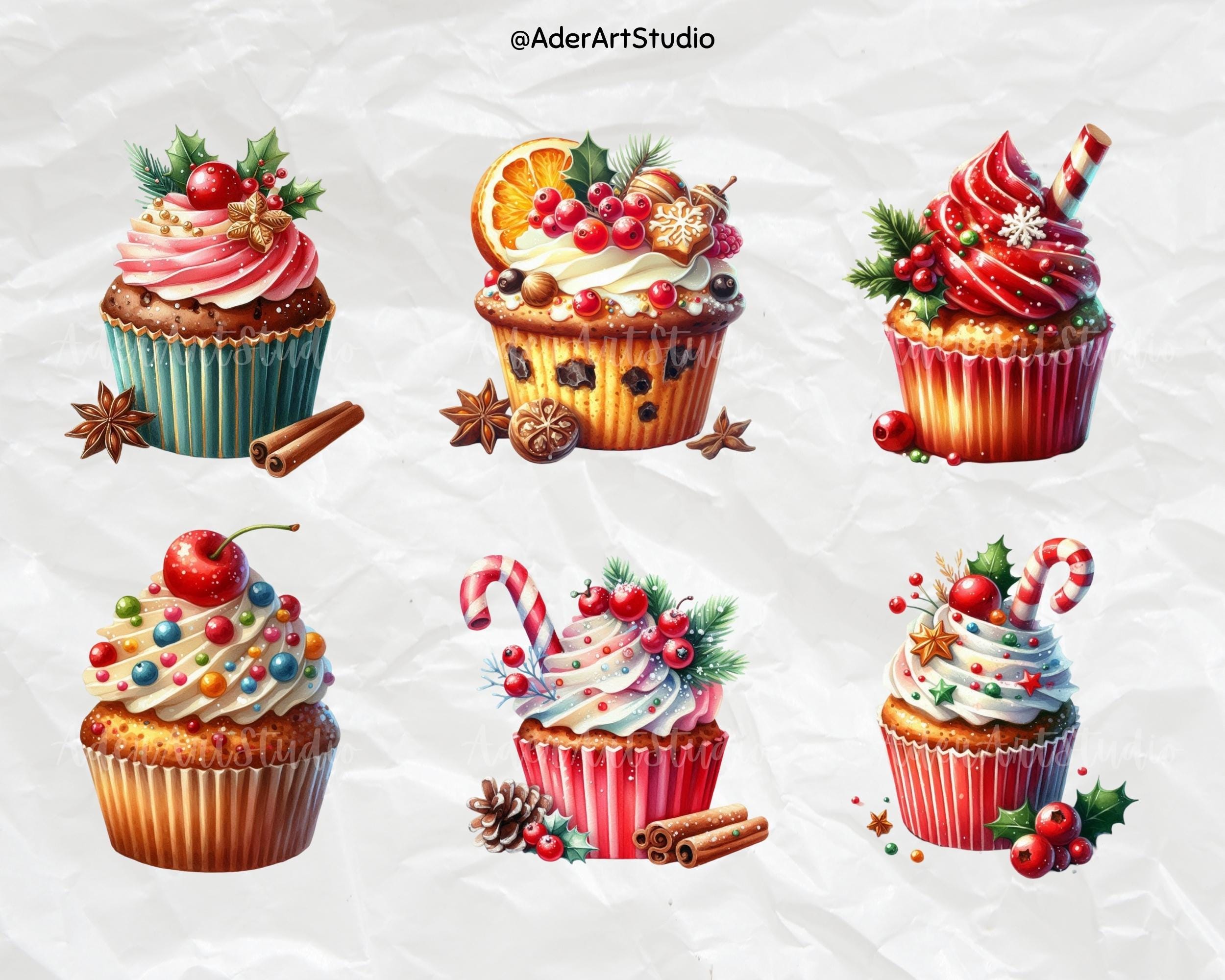 Watercolor Christmas Cupcakes Clipart Bundle, Cupcake Clipart ...