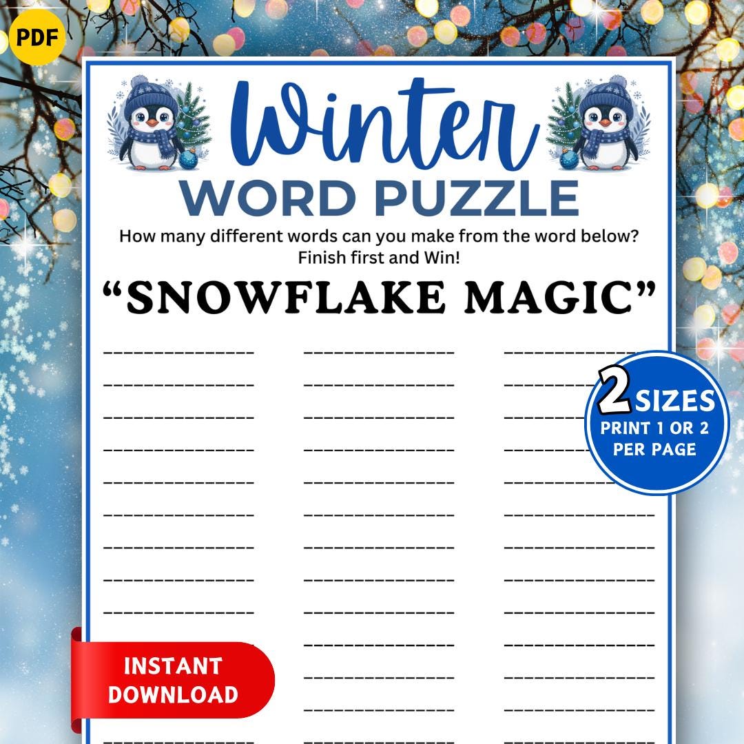 Winter Word Puzzle Game, Winter Word Games, Fun Holiday Game, Christmas ...