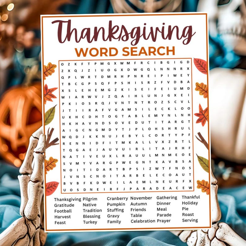 Thanksgiving Word Search Game, Printable Thanksgiving Party Games, Word ...