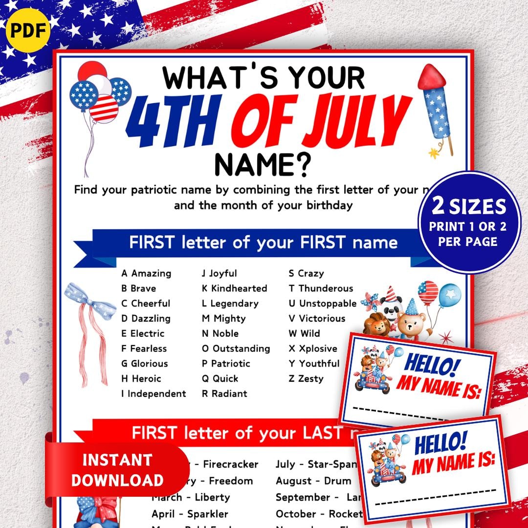 What's Your 4th of July Name Game, Name Generator Game, Name Tags ...