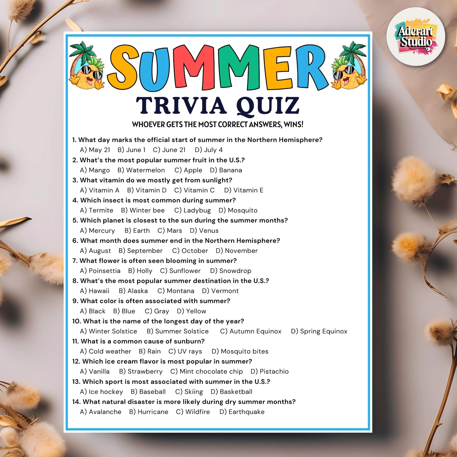 Summer Trivia Game, Printable Summer Party Game, Summer Activities for ...