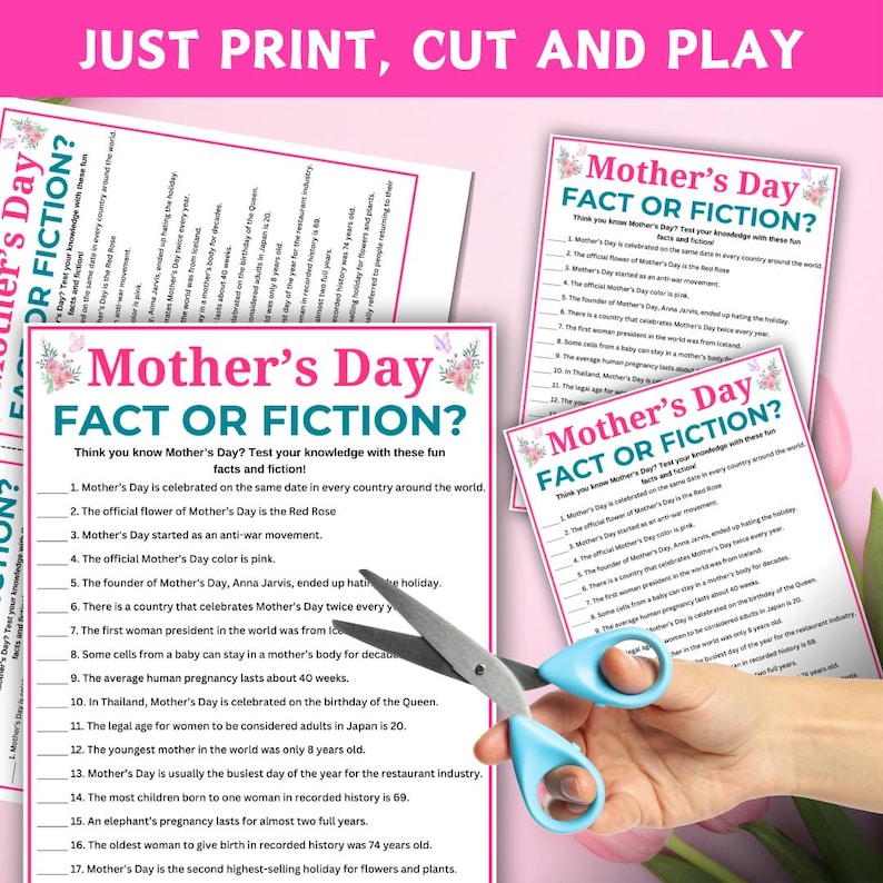 Mother's Day Fact or Fiction Game, Printable Mothers Day Party Games ...