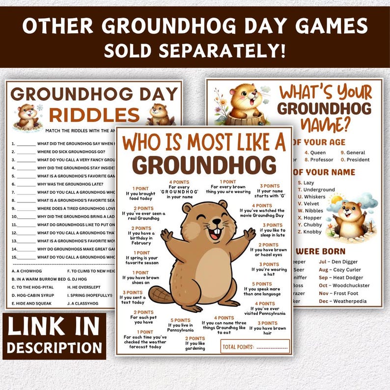 Roll A Groundhog Dice Game, Printable Groundhog Day Game, Group Family ...