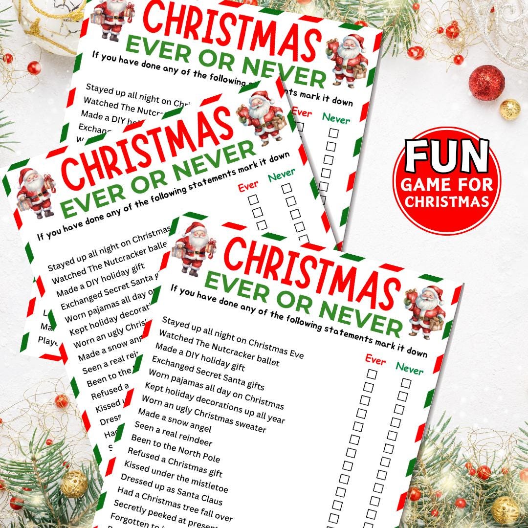 Never Have I Ever Christmas Game, Printable Christmas Game, Xmas Party ...