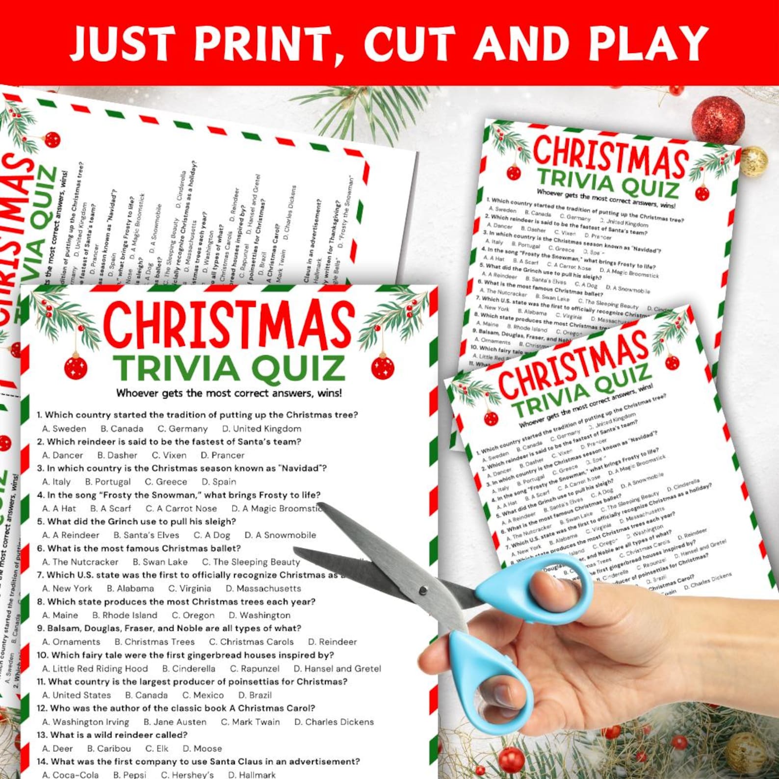 Christmas Trivia Game, Printable Xmas Trivia Quiz, Fun Christmas Games ...
