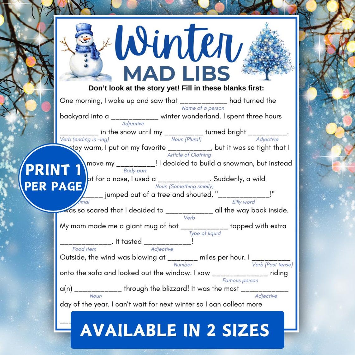 Winter Mad Libs, Printable Winter Game, Winter Party Games, Office ...
