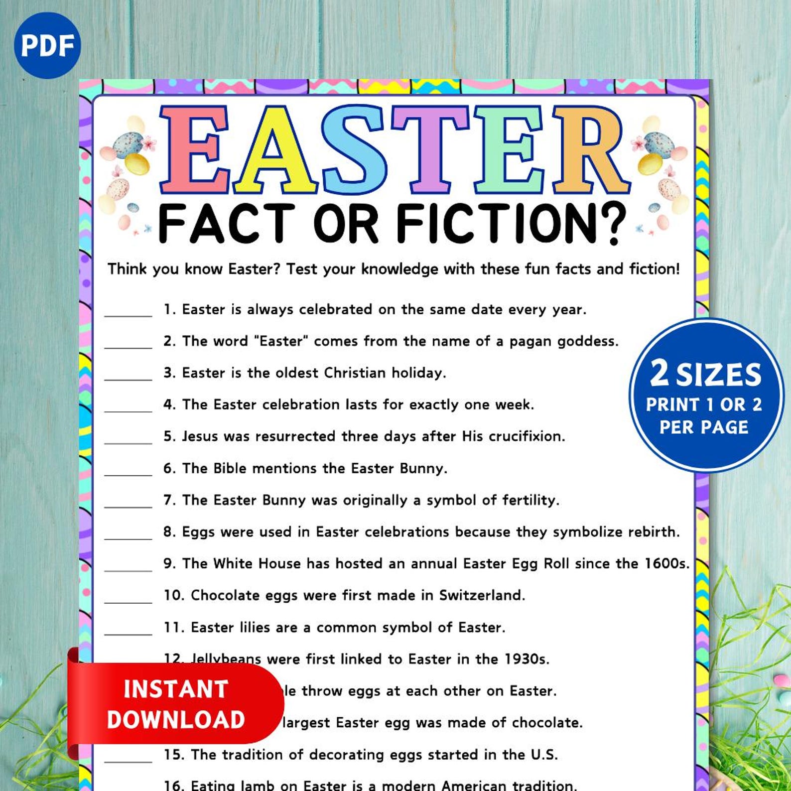 Easter Fact or Fiction Game, Printable Easter Fact Quiz, Easter Trivia ...