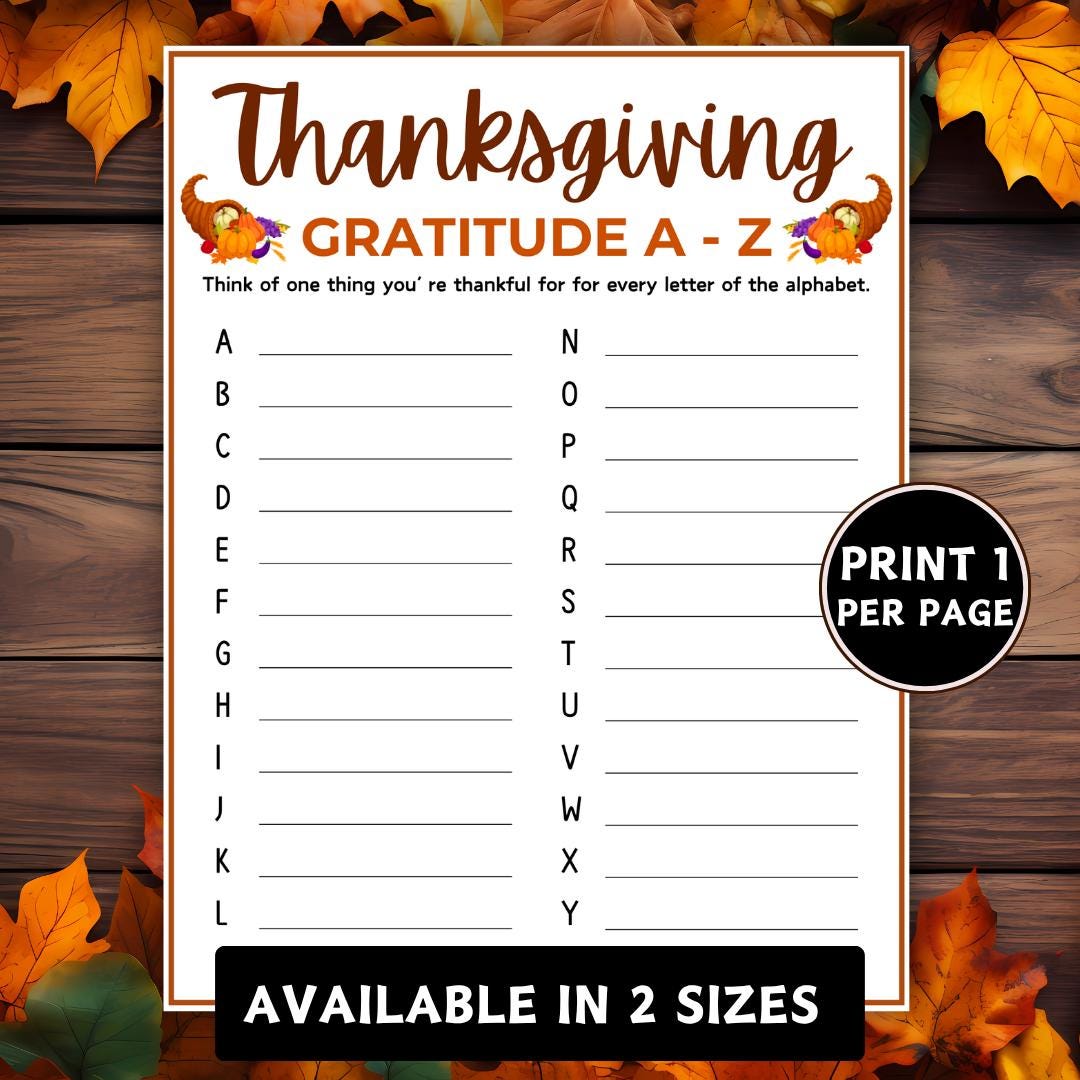 Thanksgiving Gratitude A - Z Game, Thanksgiving Printable Games ...