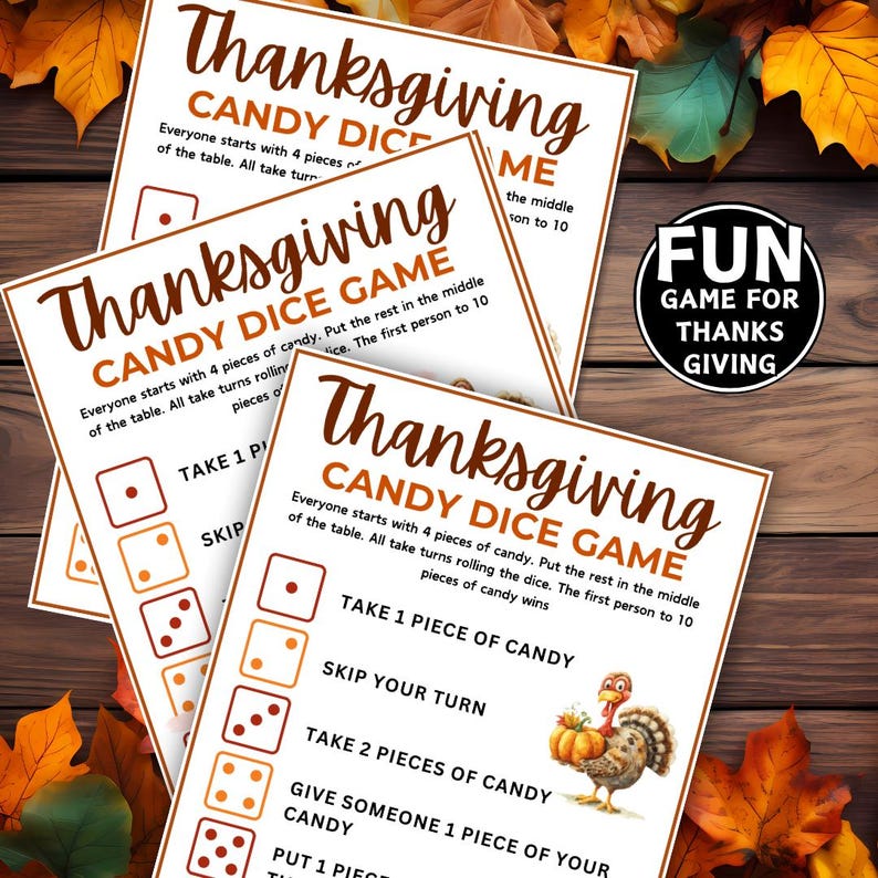 Thanksgiving Candy Dice Game, Printable Thanksgiving Games, Candy ...