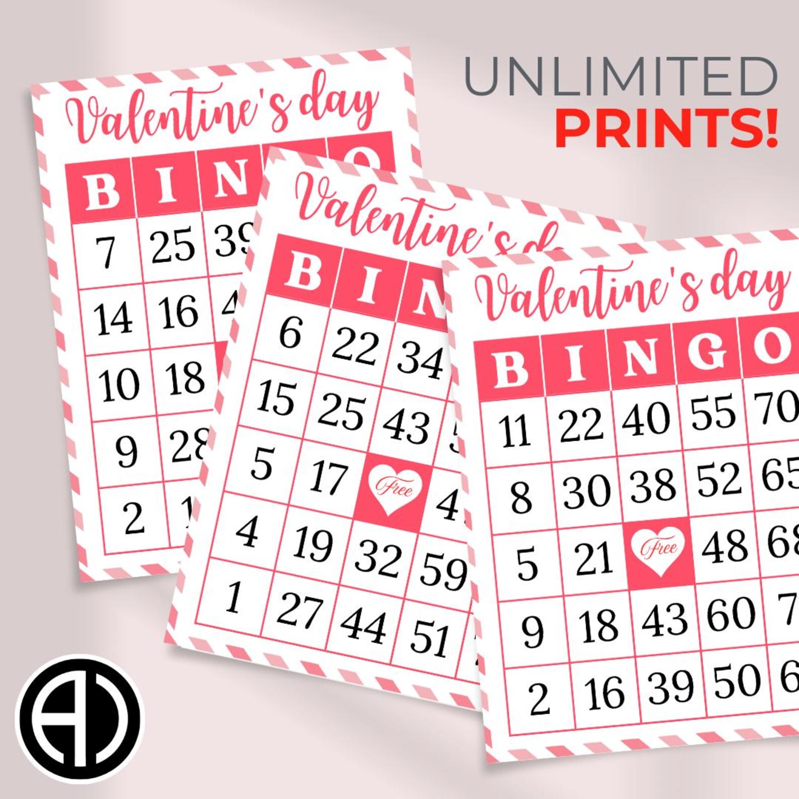100 Valentine's Day Bingo Cards, Valentines Party Game, Valentines ...