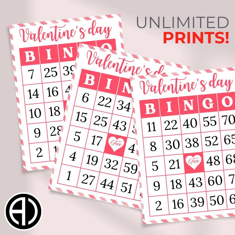 100 Valentine's Day Bingo Cards, Valentines Party Game, Valentines ...