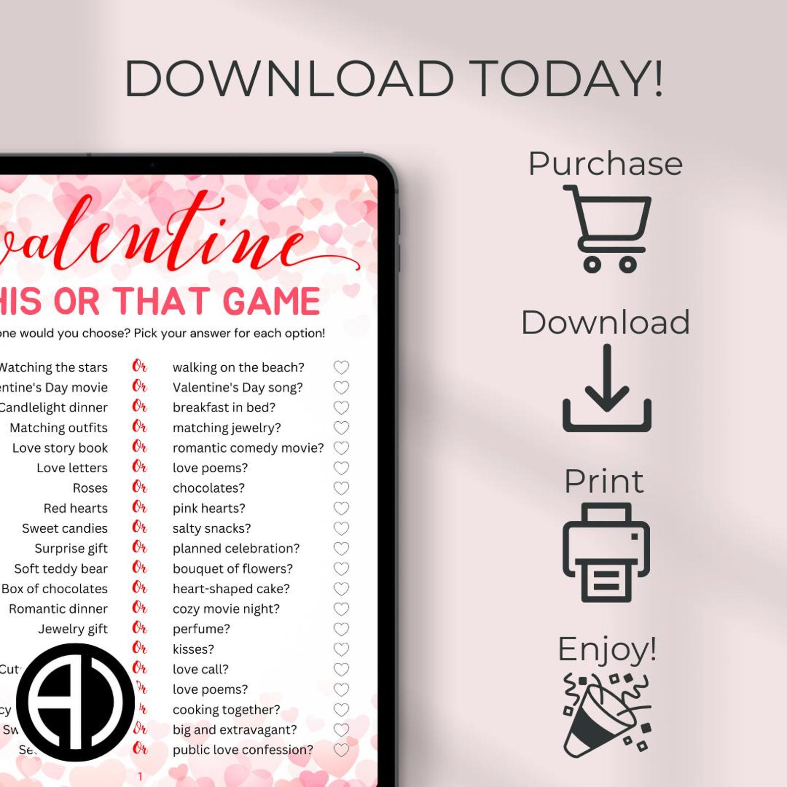 Printable Valentine's Day This or That Game, Would You Rather Questions ...