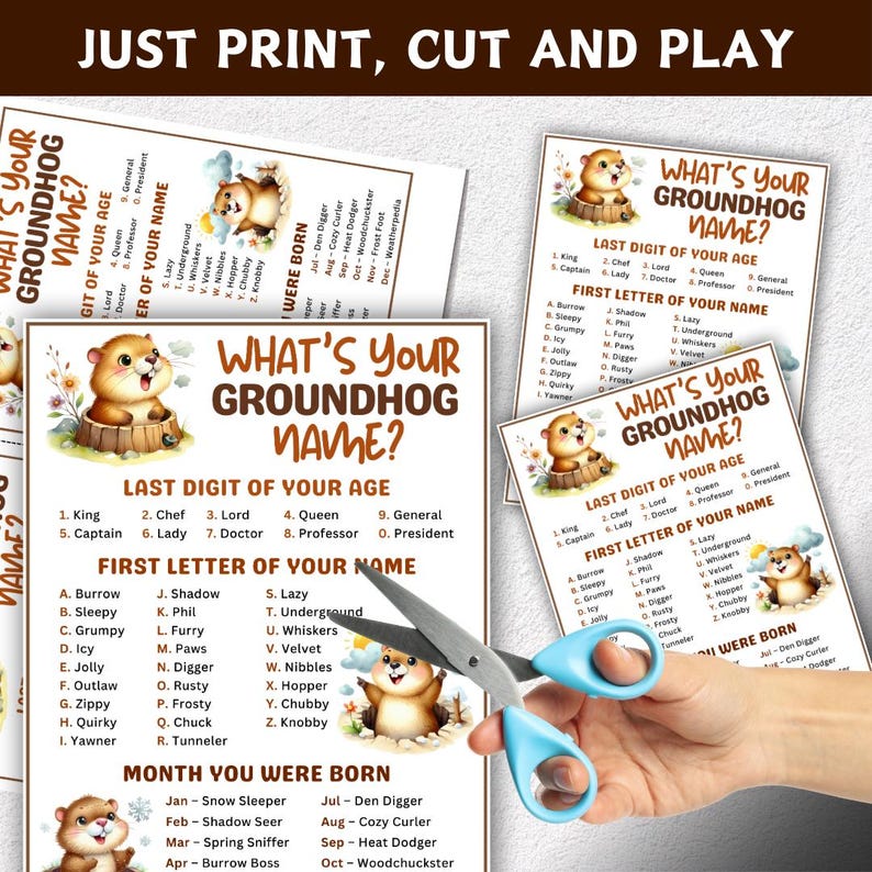 What's Your Groundhog Name Game With Nametags, Groundhog Day Games ...