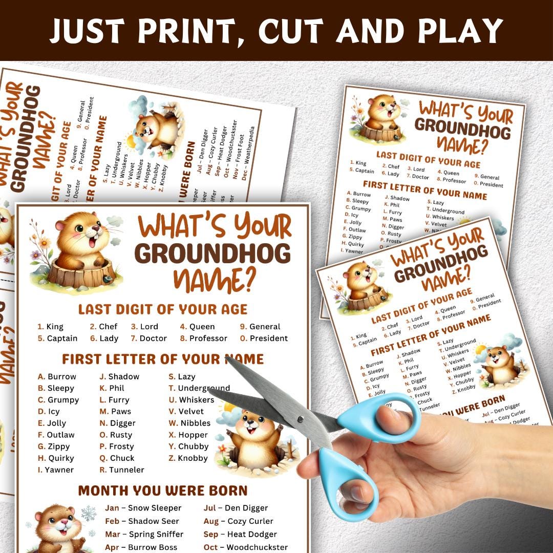 What's Your Groundhog Name Game With Nametags, Groundhog Day Games ...