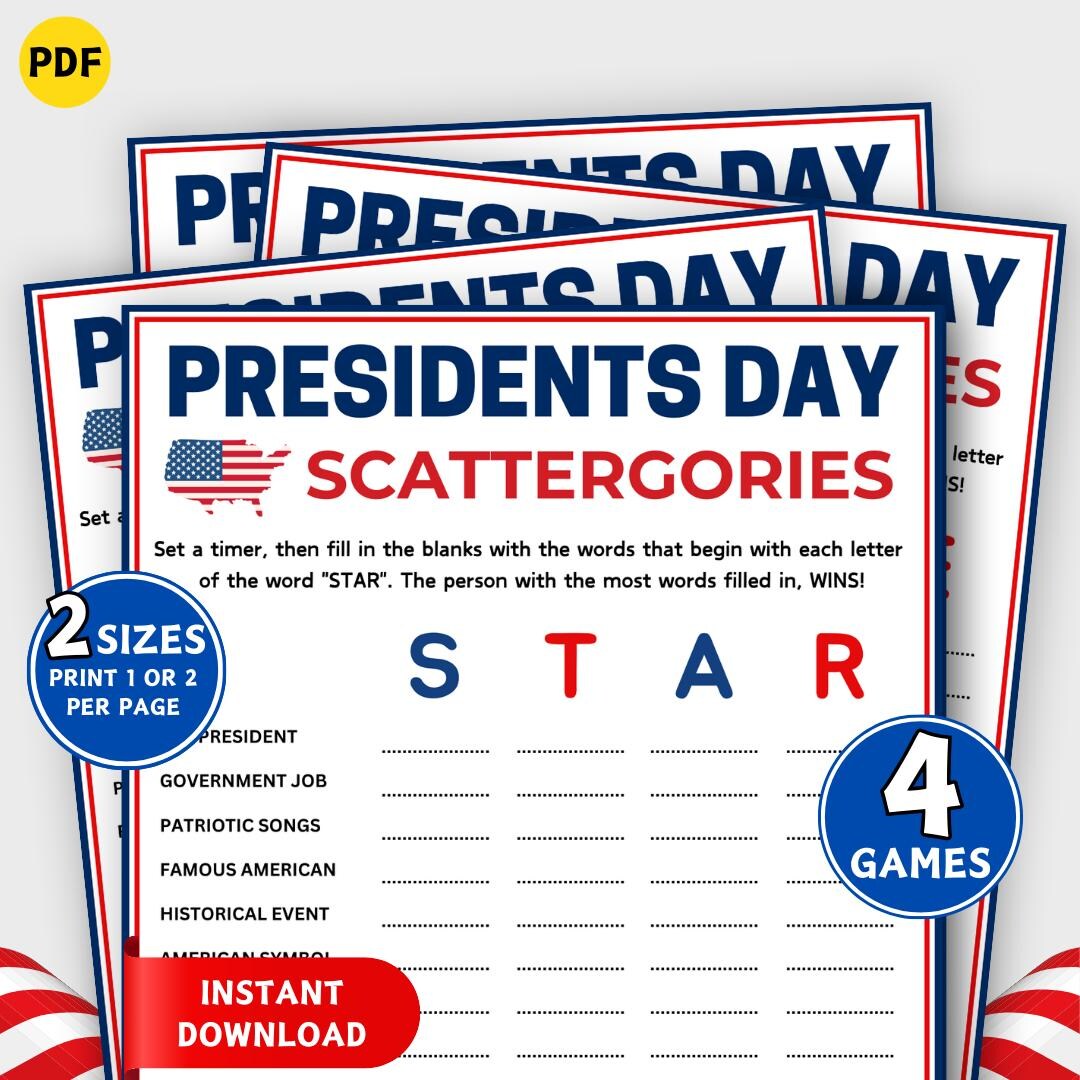 Presidents Day Scattergories Game, Printable Patriotic Games for Kids ...