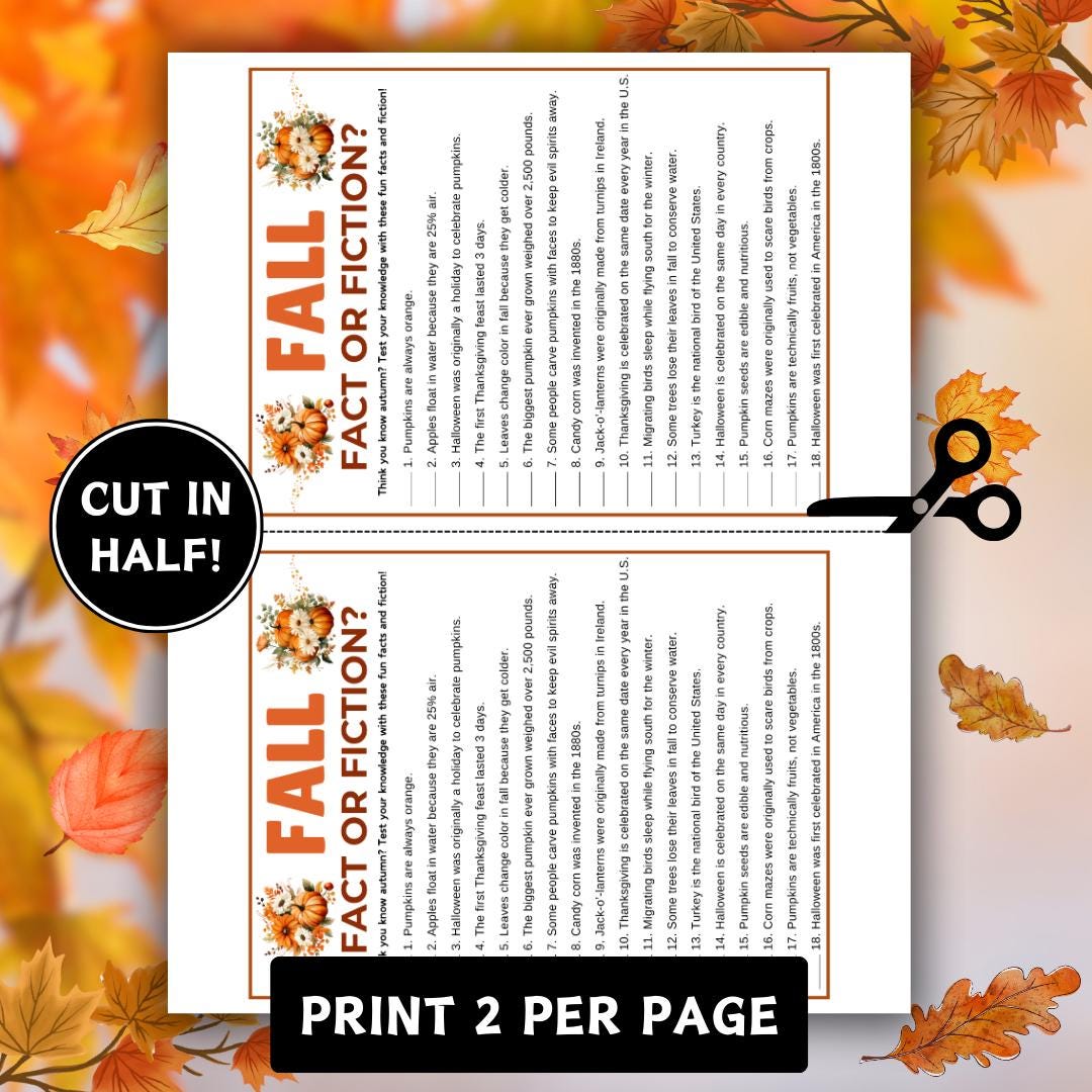 Fall Fact or Fiction Game, Printable Autumn Fact Quiz, Fall Trivia Game ...