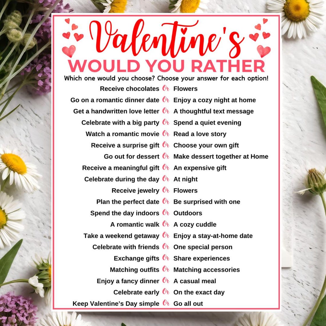Valentine's Day Would You Rather Game, Printable Valentine's Game ...