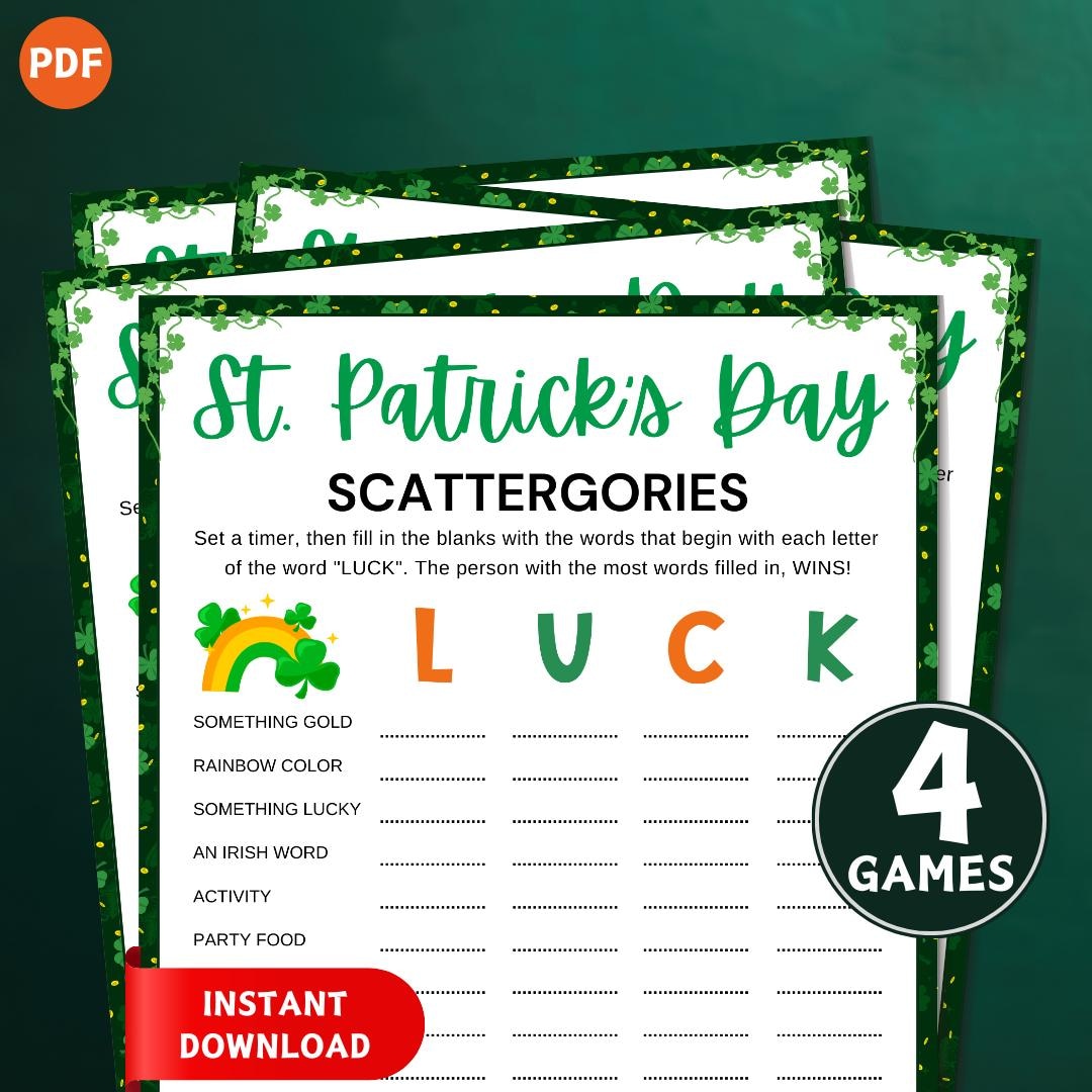 St Patrick's Day Scattergories Games Bundle, St Patrick's Day Party ...