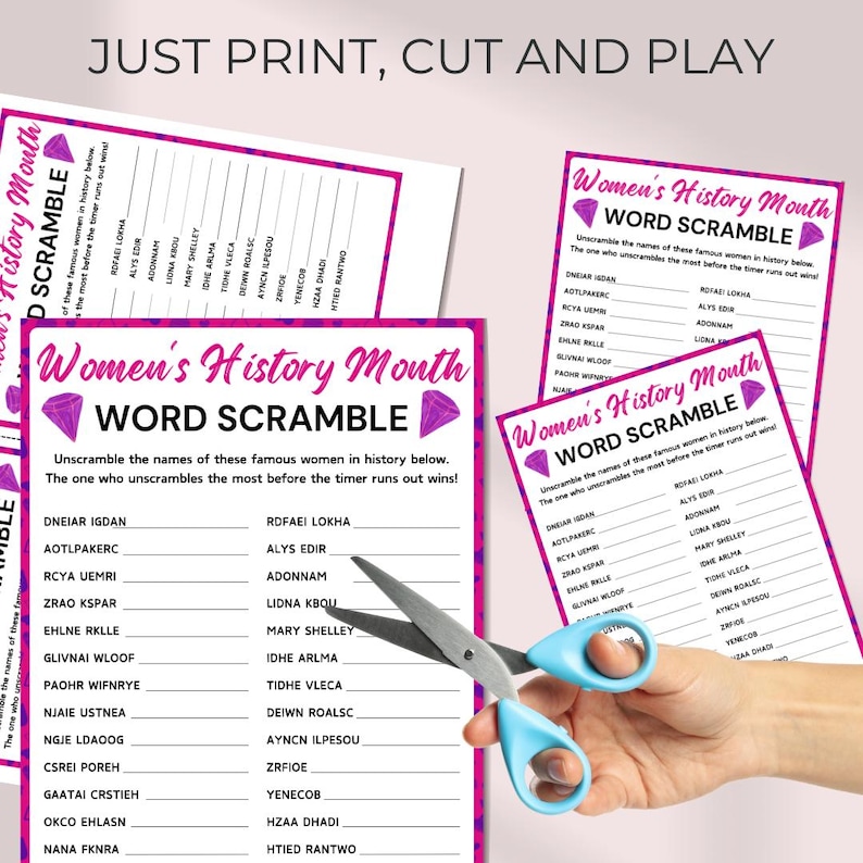 Women's History Month Word Scramble, Famous Women Game, Scramble Game ...