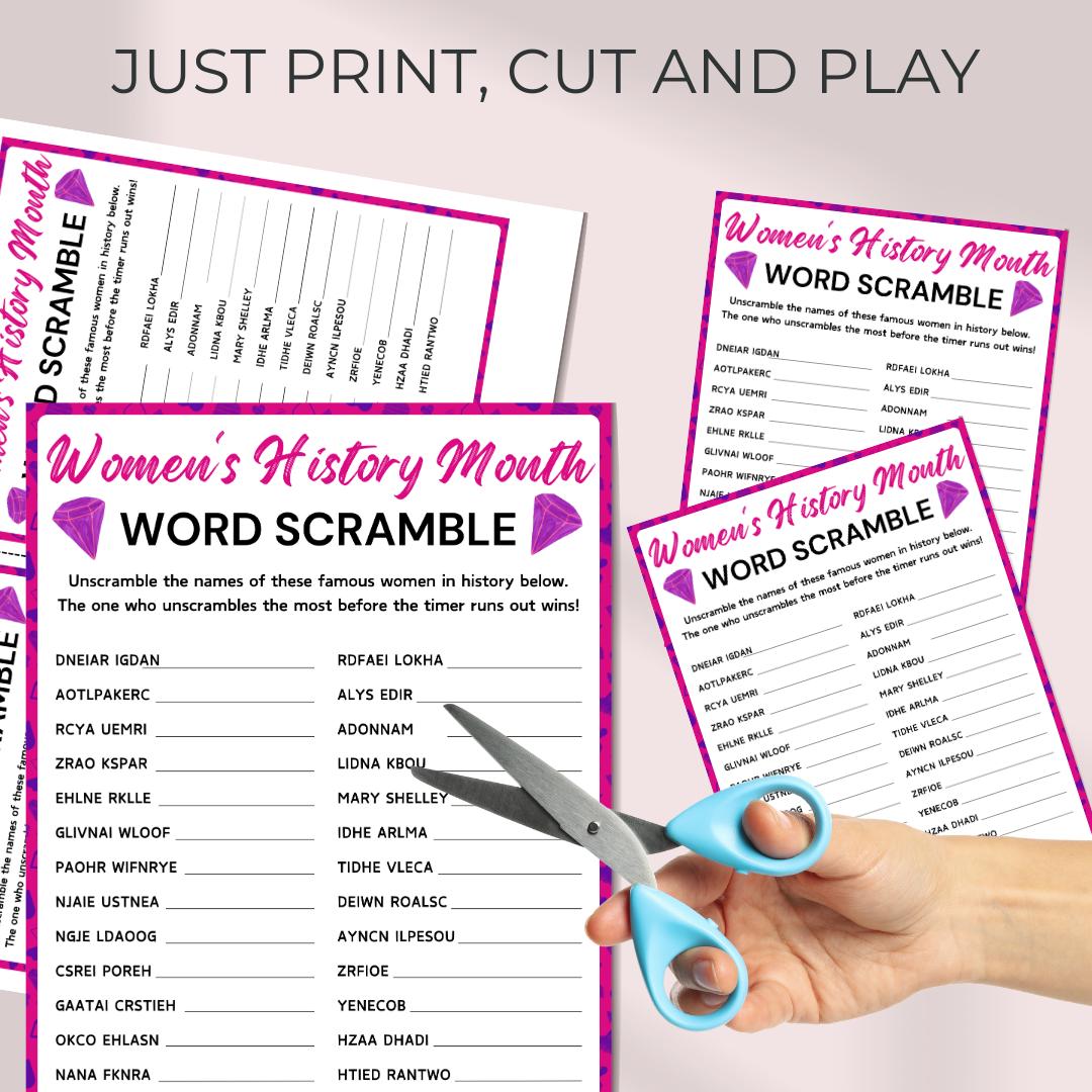 Women's History Month Word Scramble, Famous Women Game, Scramble Game ...