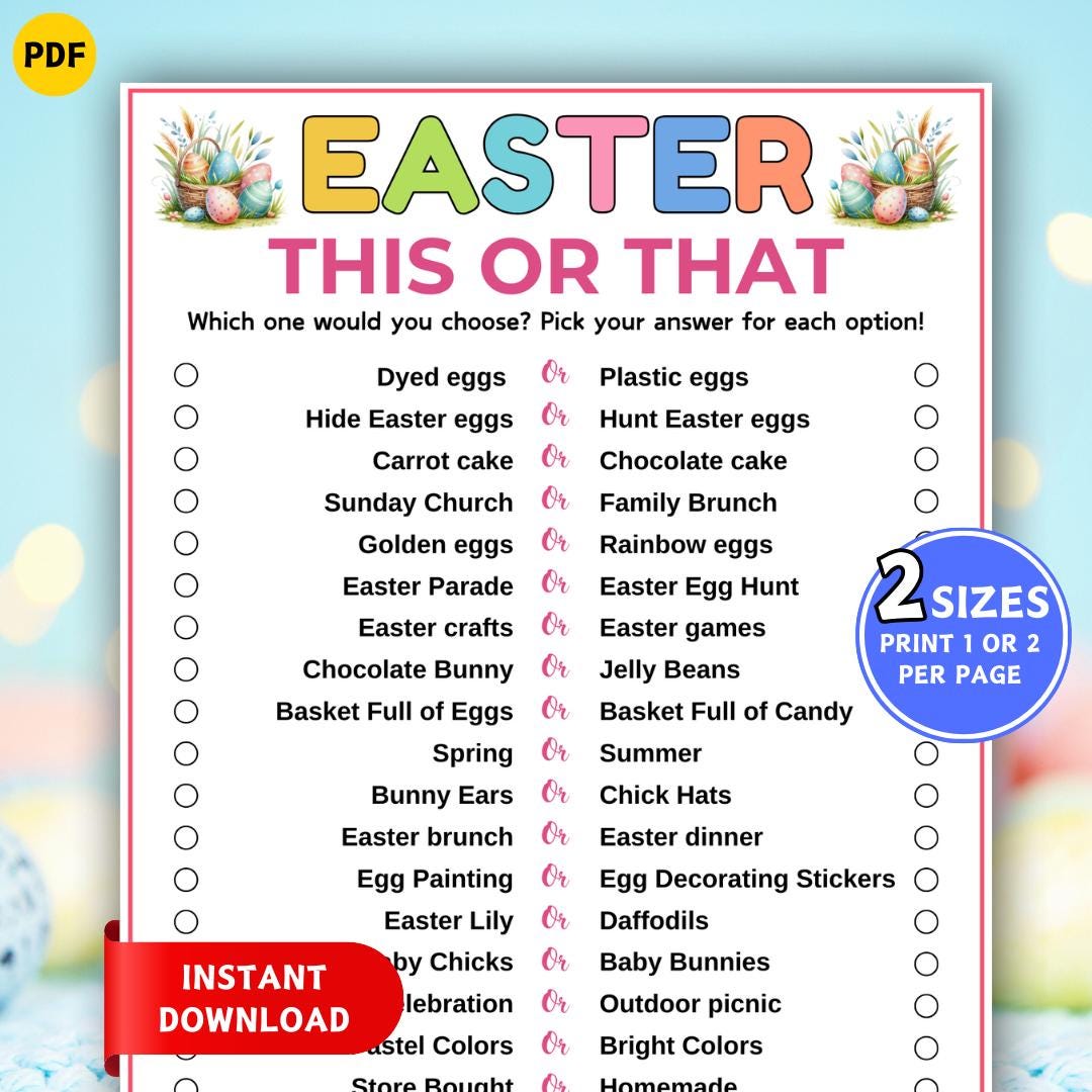 Easter This or That Game, Would You Rather, Printable Easter Games ...