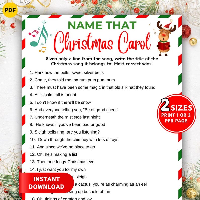 Name That Christmas Carol Game, Printable Christmas Game, Christmas ...