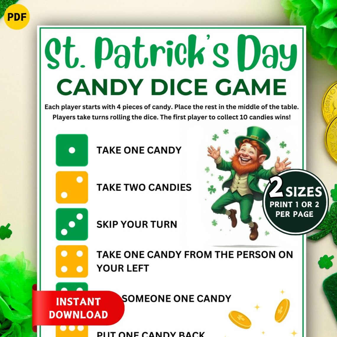St. Patrick's Day Candy Dice Game, Printable St. Patrick's Day Dice ...
