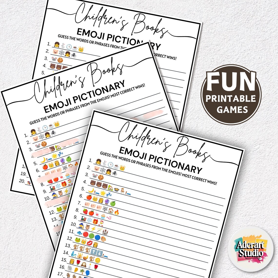 Children's Books Emoji Game, Guess the Book Emoji Quiz, Printable Baby ...