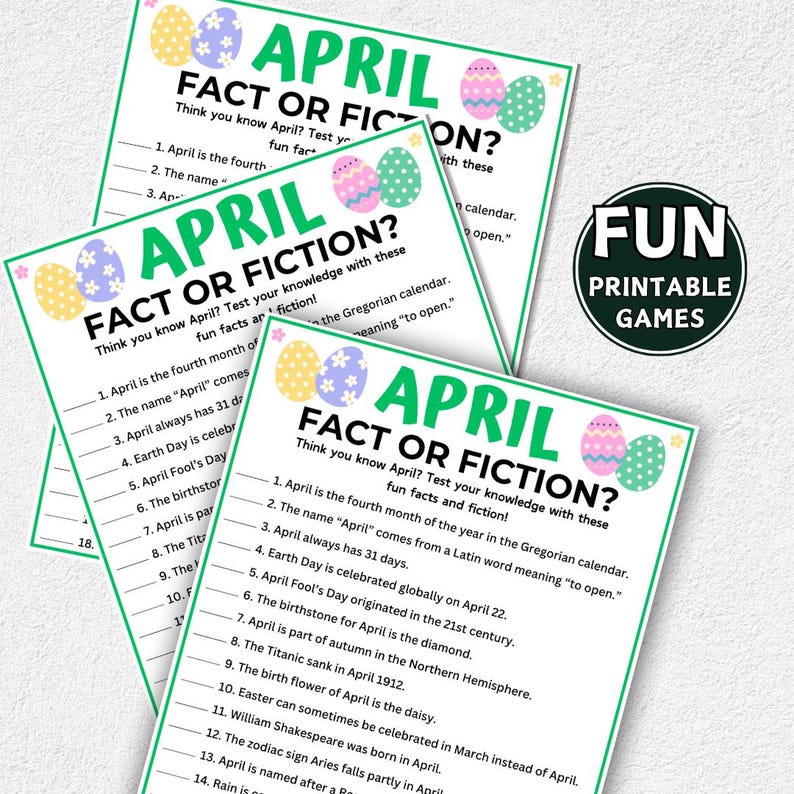 April Fact or Fiction Game, Easter Party Game, Spring Season Games ...