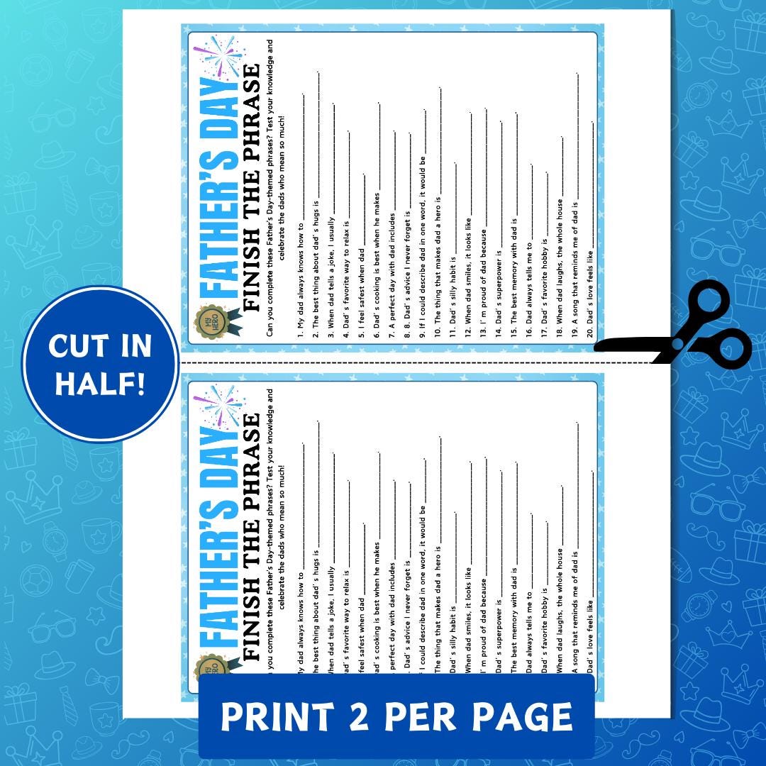 Father's Day Finish the Phrase Game, Fathers Day Trivia Game, Printable ...