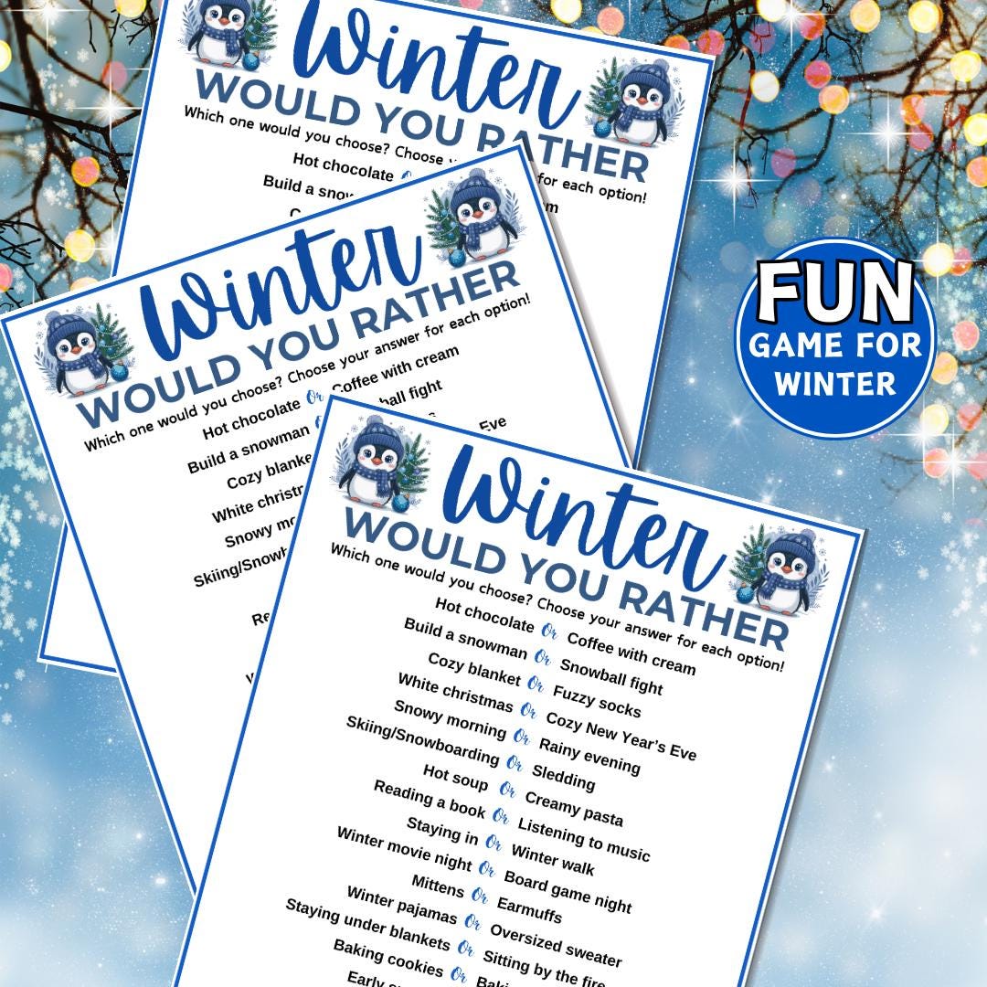 Winter Would You Rather Game, Family Holiday Game, Winter Party Game ...
