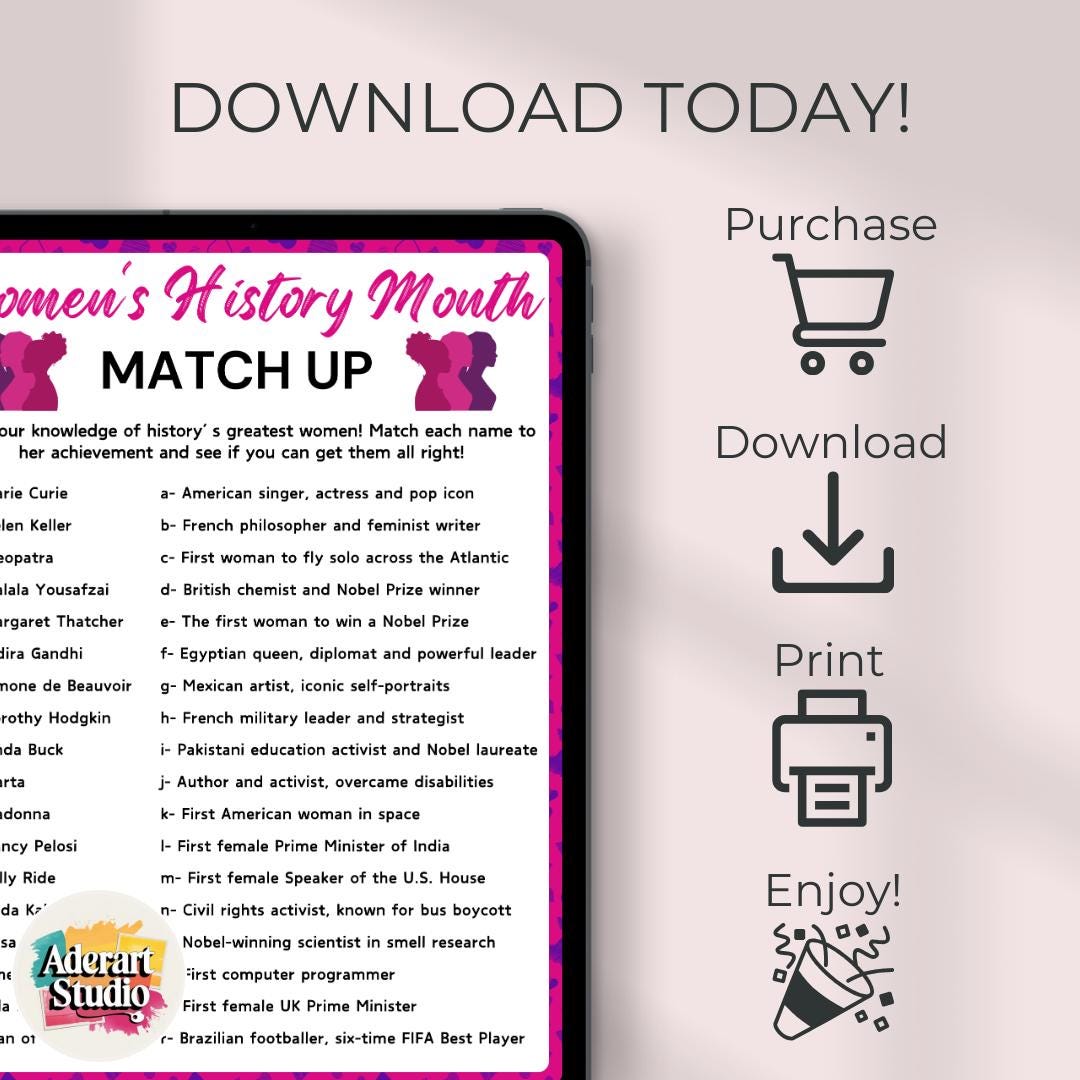 Women's History Month Match up Game, Women's Day Games, Famous Women ...