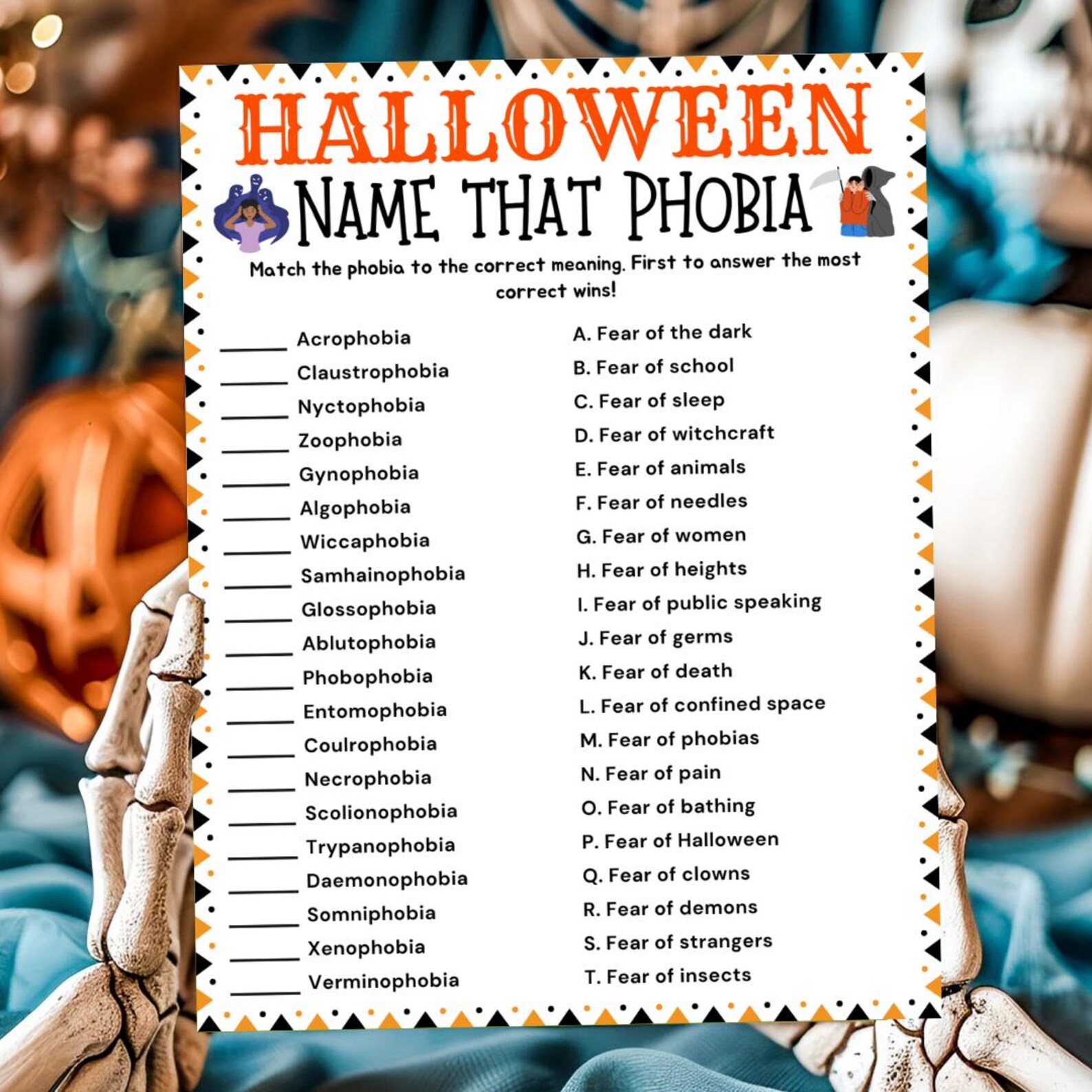 Halloween Name the Phobia Match Game, Phobia Trivia Game, Printable ...