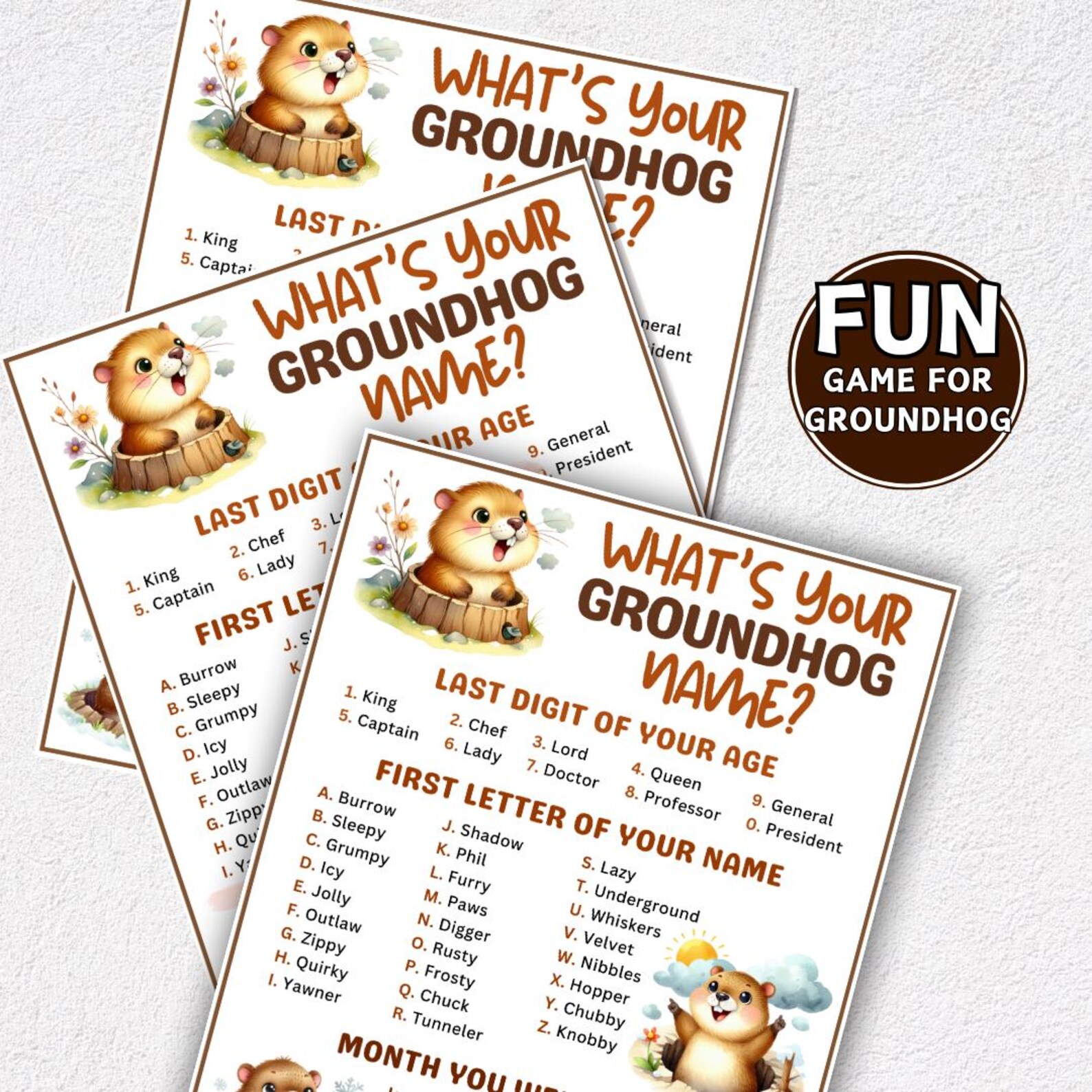 What's Your Groundhog Name Game With Nametags, Groundhog Day Games ...